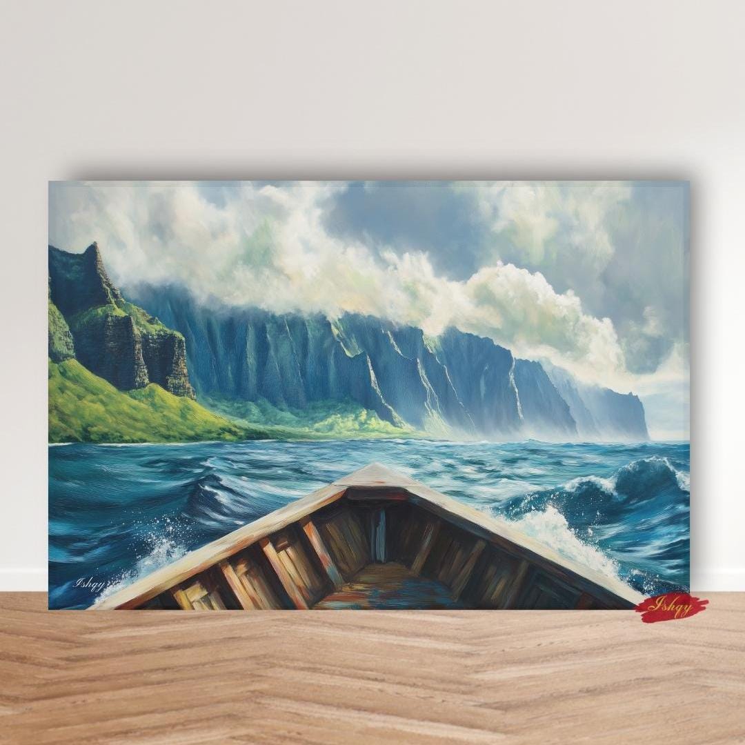 Nā Pali Coast Wall Art, Kaua‘i Boat View Canvas - Hawaii Seascape Print ...