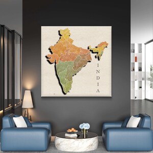 India Map Art, Indian Wall Art - Framed Canvas, Cultural Decor, Modern ...