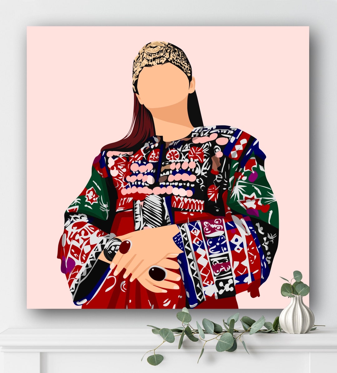 Afghan Girl Illustration on Large Framed Canvas, Cultural Wall Art ...