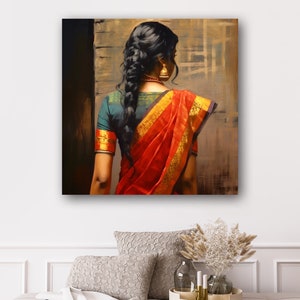Indian Wall Art, Marathi Woman Oil Painting Print on Canvas, Indian Art ...
