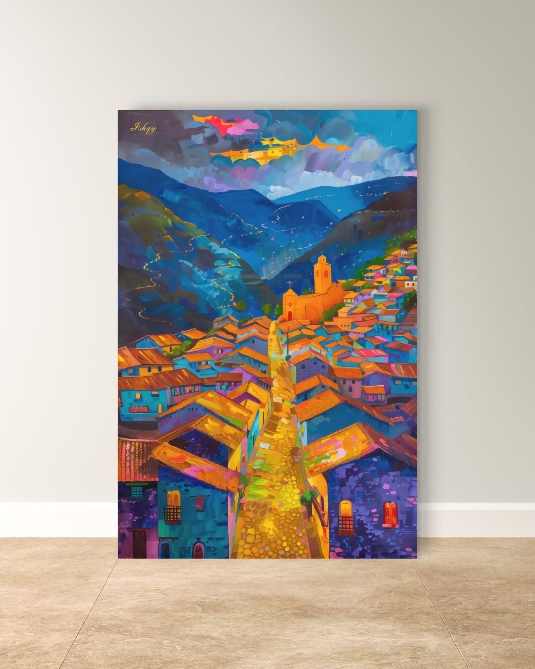 Cusco Peru Wall Art, Colorful Mountain Cityscape Canvas Print, Large ...
