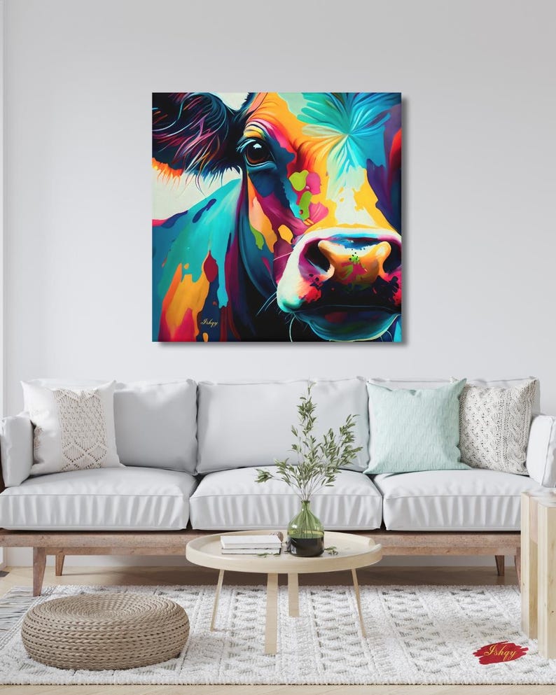 Cow Wall Art Canvas Print, Colorful Pop Art Cow Painting, Modern ...
