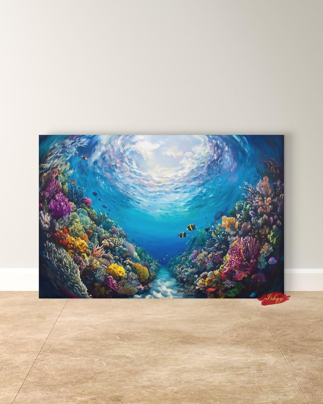 Great Barrier Reef Art - Vibrant Underwater Canvas, Coral Reef Painting ...