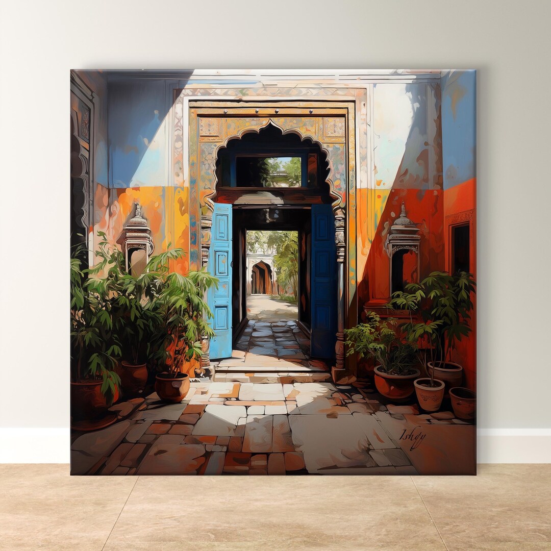 Indian Haveli Wall Art, Historic Archway Print, Vibrant Rajasthan Decor ...