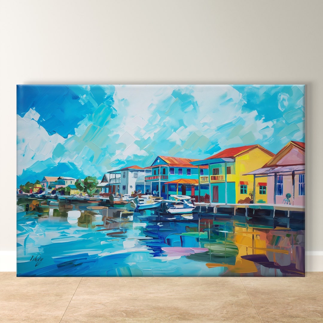 Belize City Art, Framed Canvas - Tropical Wall Art, Vibrant Caribbean ...