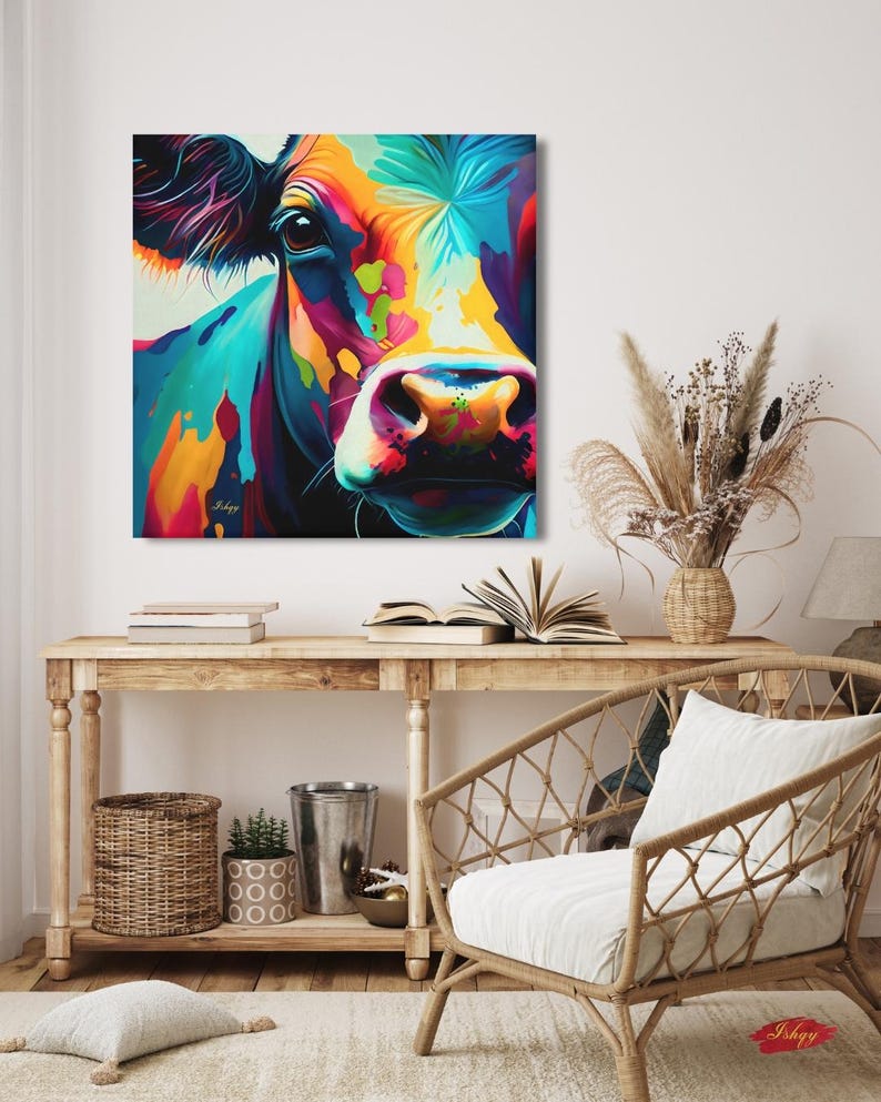 Cow Wall Art Canvas Print, Colorful Pop Art Cow Painting, Modern ...