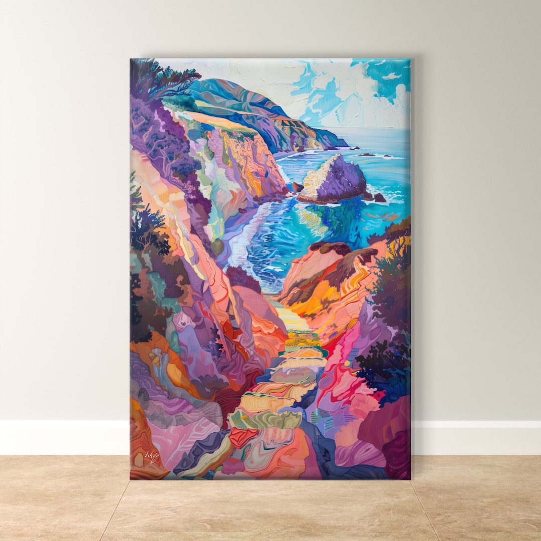 California Coast Art - Vibrant Ocean Cliff Painting Print, Pacific ...