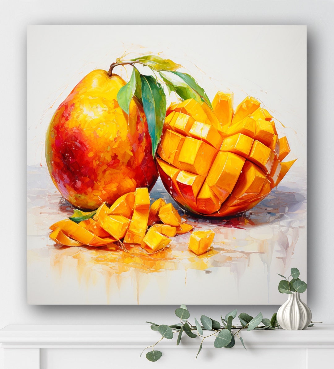 Mango Food Art Print Fruit Kitchen Wall Decor, Colorful Tropical Mango ...