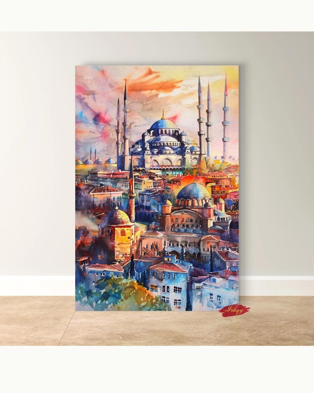 Istanbul Wall Art, Blue Mosque Canvas - Colorful Turkish Skyline ...