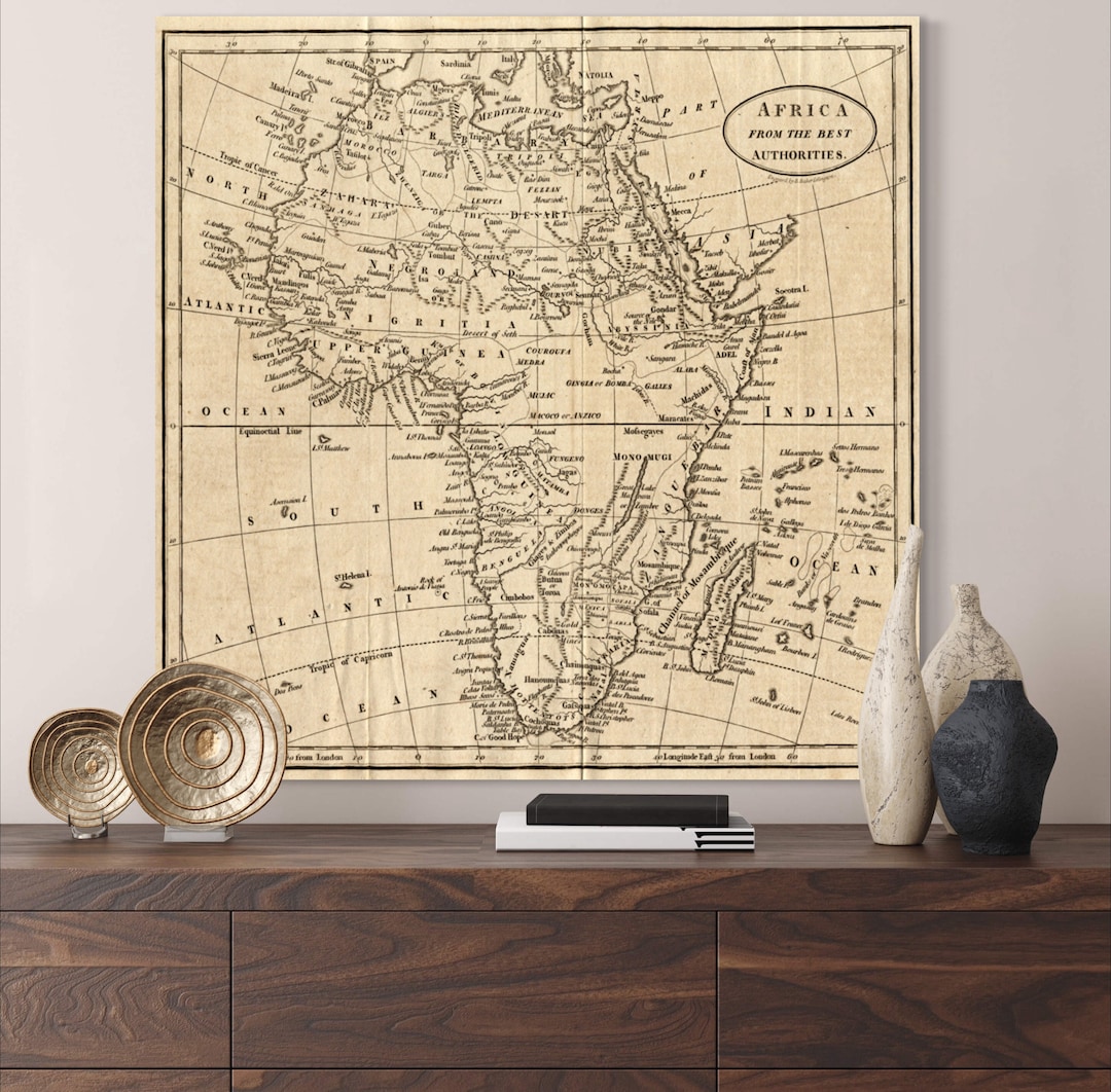Vintage Africa Map on Canvas Antique Africa Map, Old African Wall Art ...