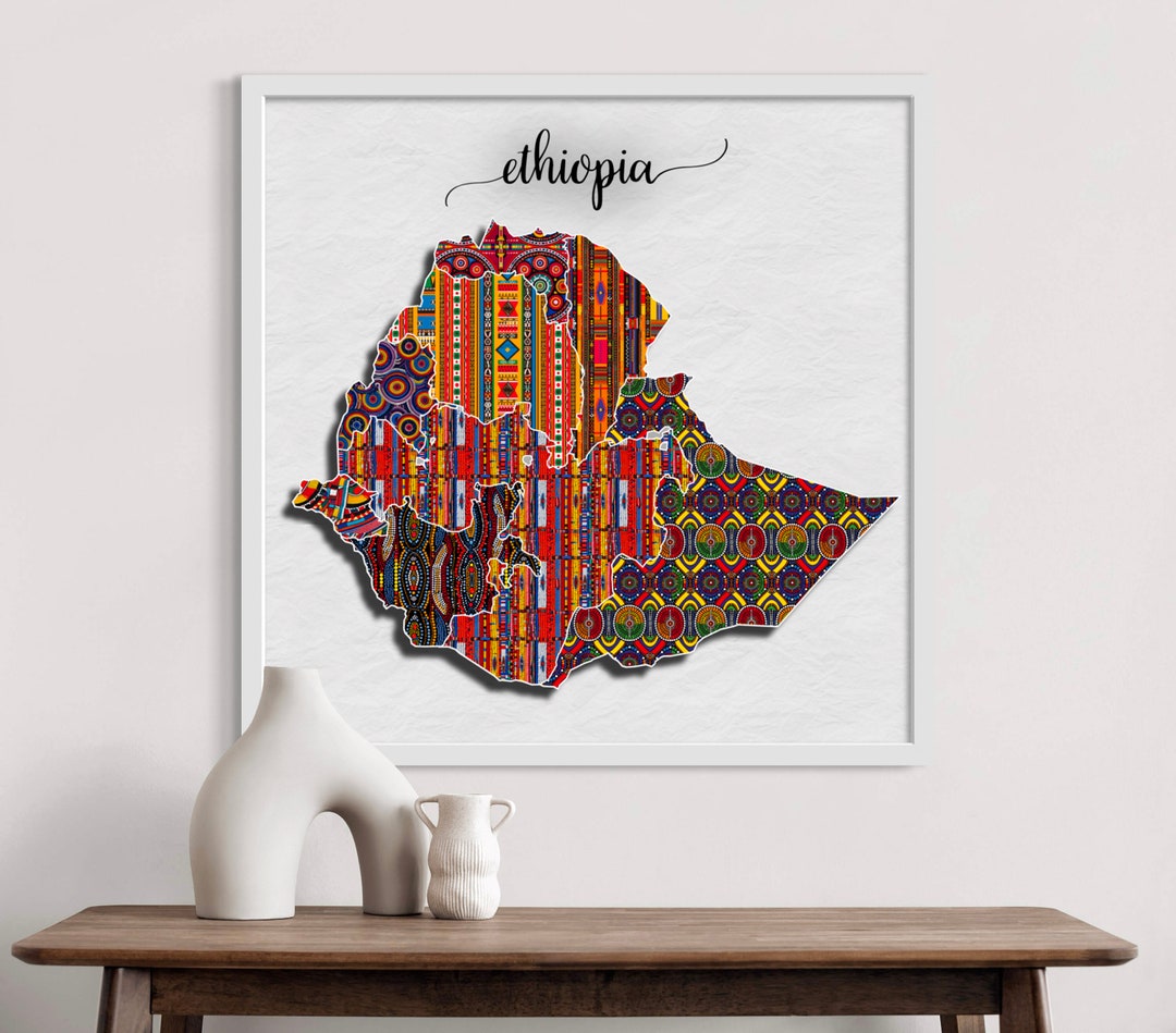 Ethiopia Textile Map Large Map of Africa Printed on Canvas, Colorful and Aesthetic Wall Decor ...