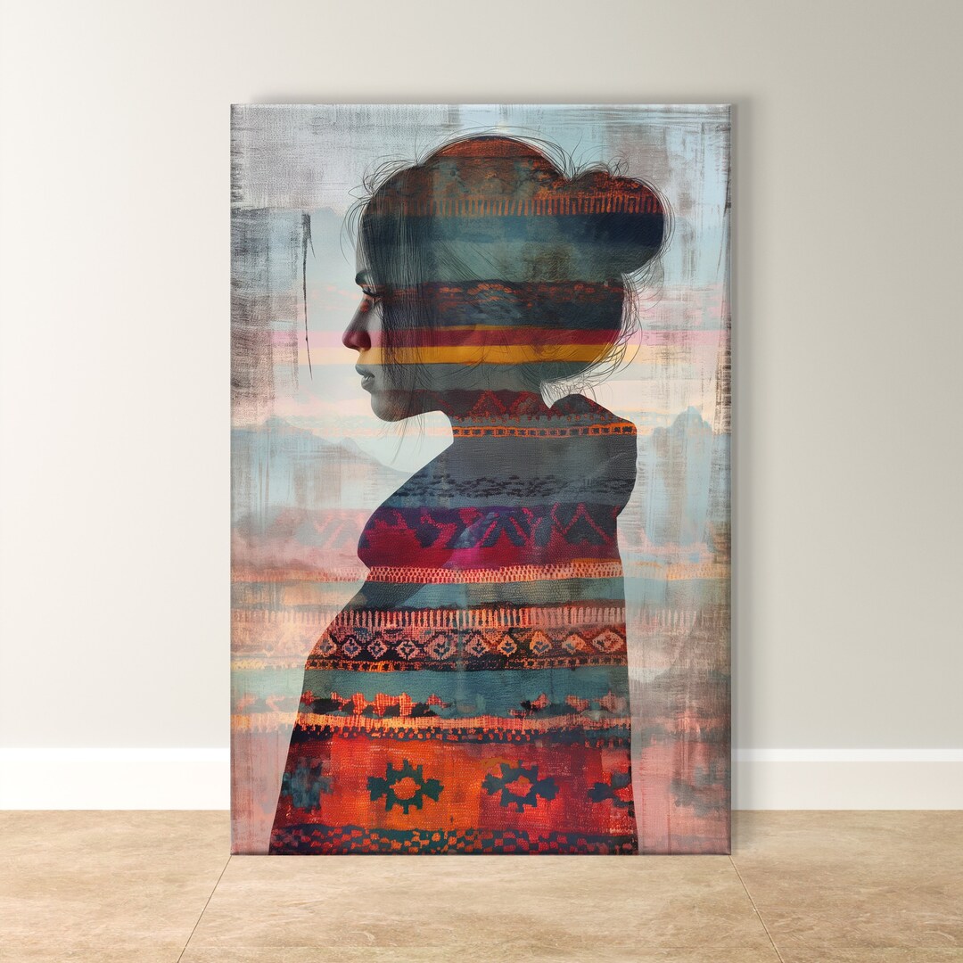Chilean Wall Art on Framed Canvas Abstract Painting, Vibrant Ethnic Art ...