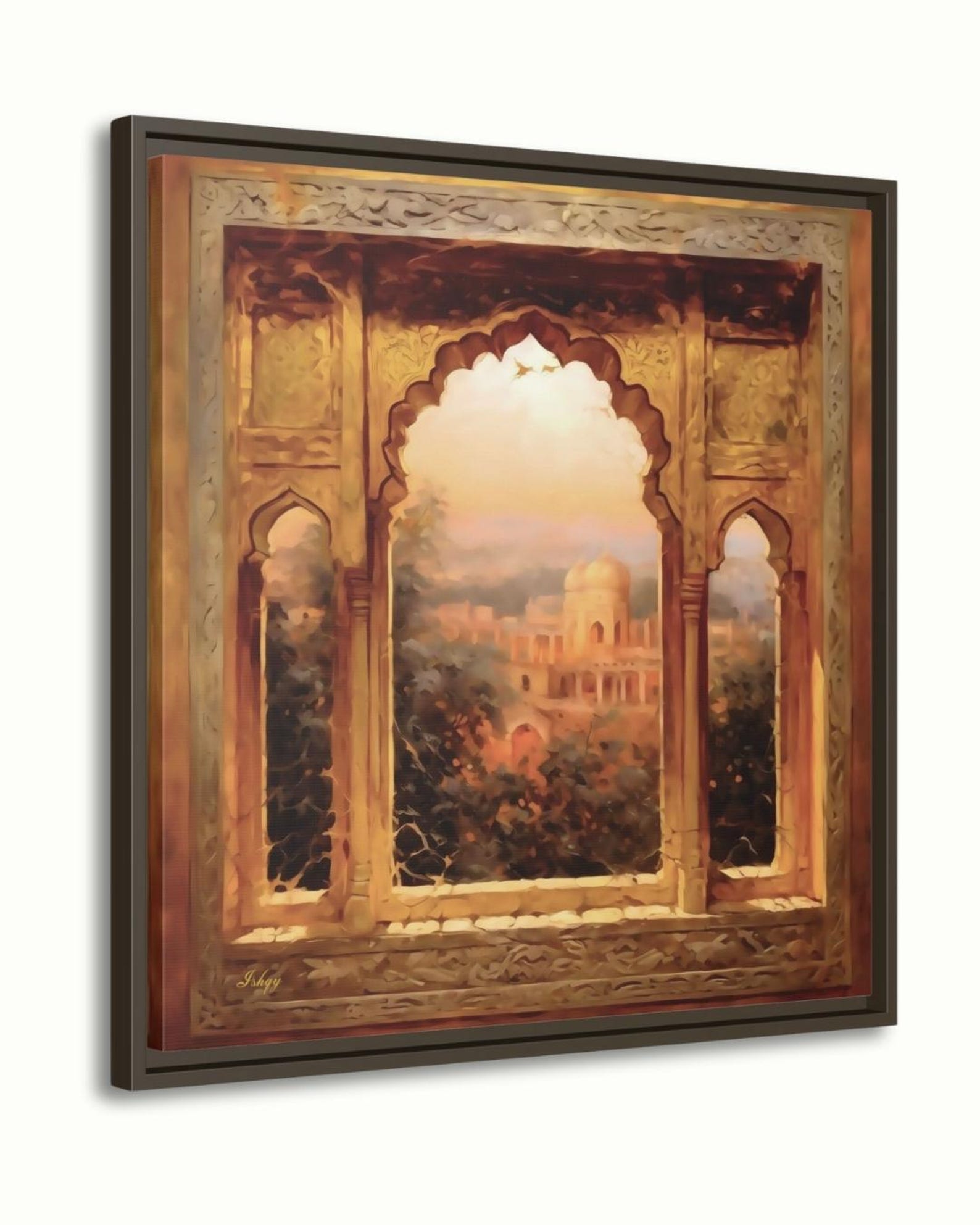 Golden Jharokha Wall Art, Indian Palace Window Canvas - Royal ...