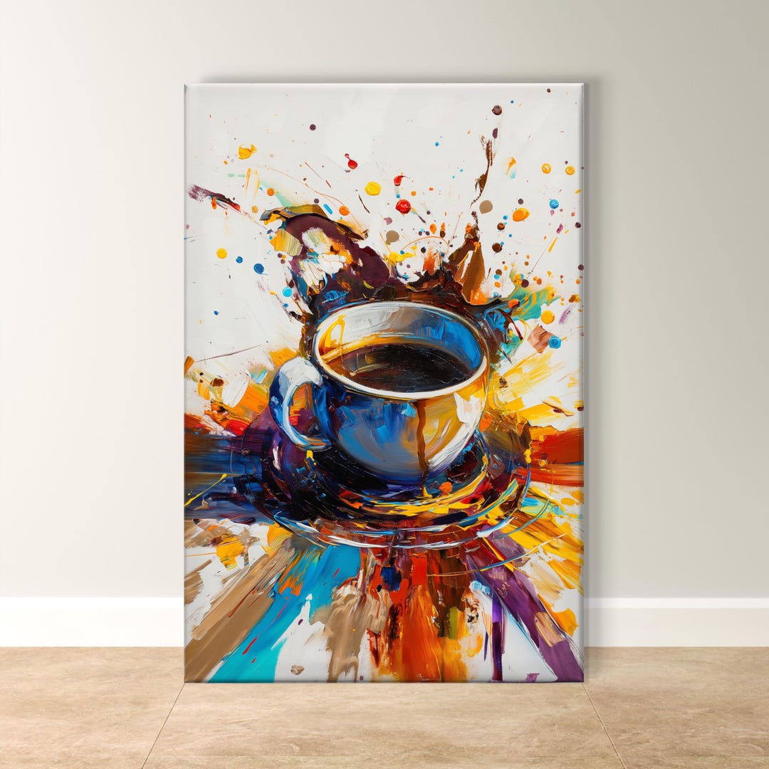 Coffee Spilling Art, Colorful Wall Art Framed Canvas, Modern Kitchen ...