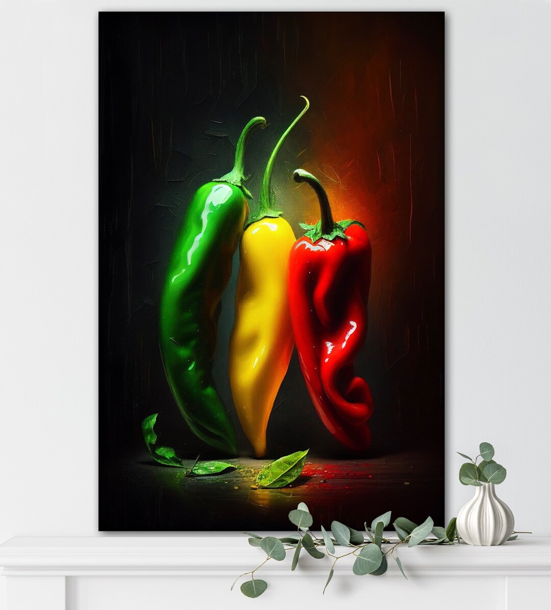 Chilis Painting Chili Peppers Wall Art Kitchen Wall Art - Etsy