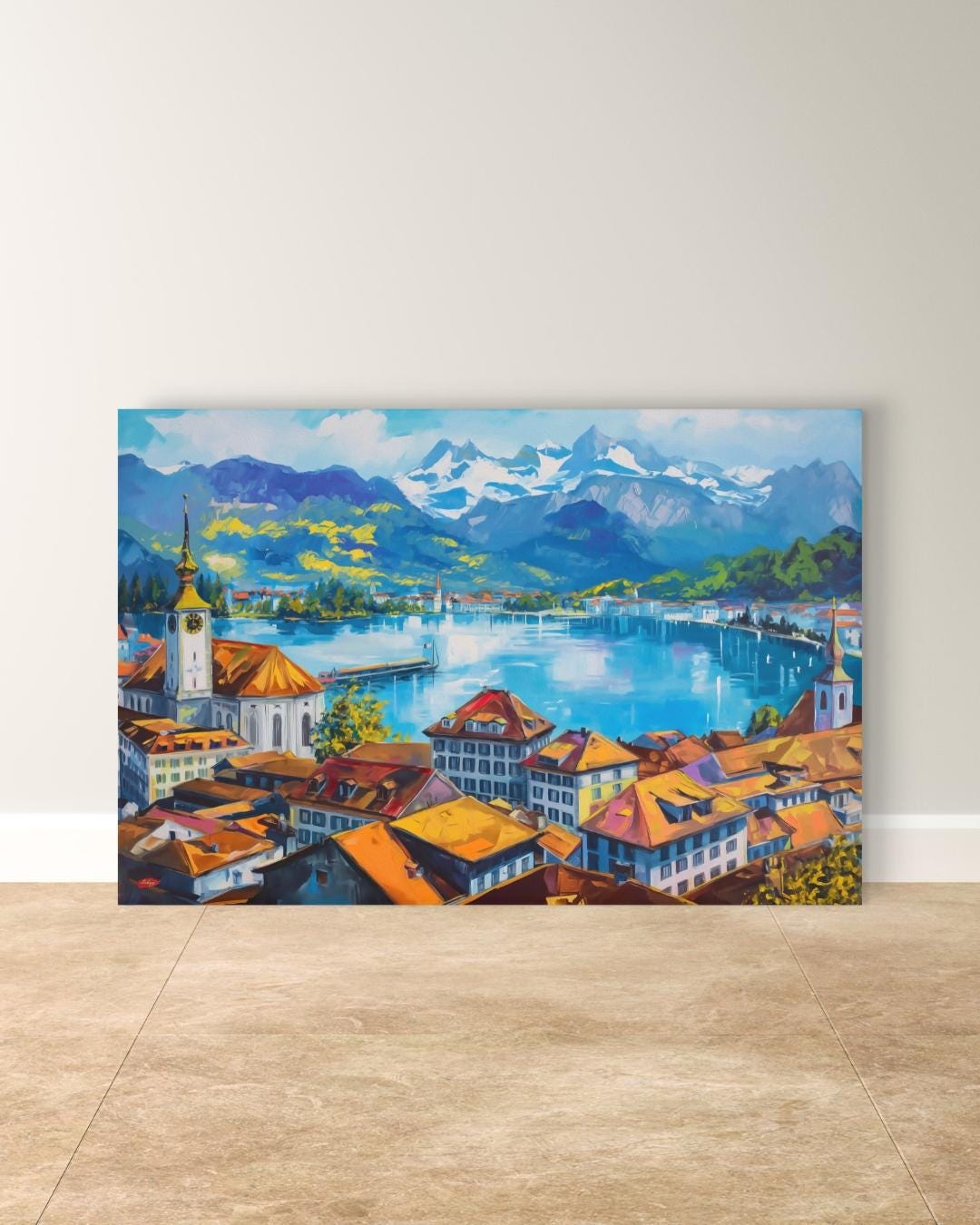 Lucerne Wall Art, Switzerland Lake Canvas Print, Swiss Alps Cityscape ...