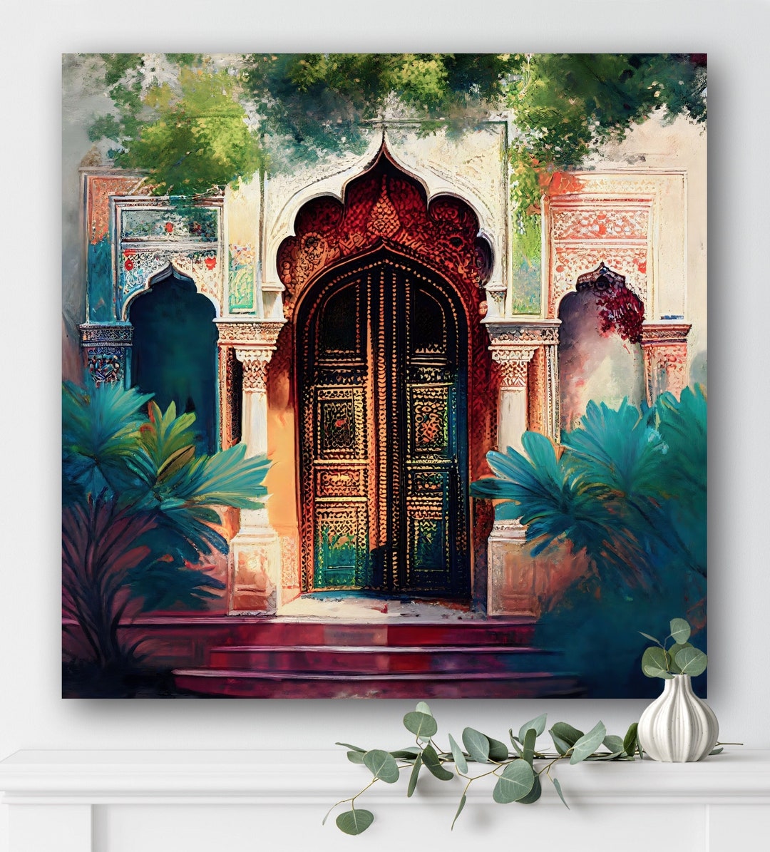 Indian Decor Indian Wall Art Haveli Art Canvas Wall Art Asian Door Art ...