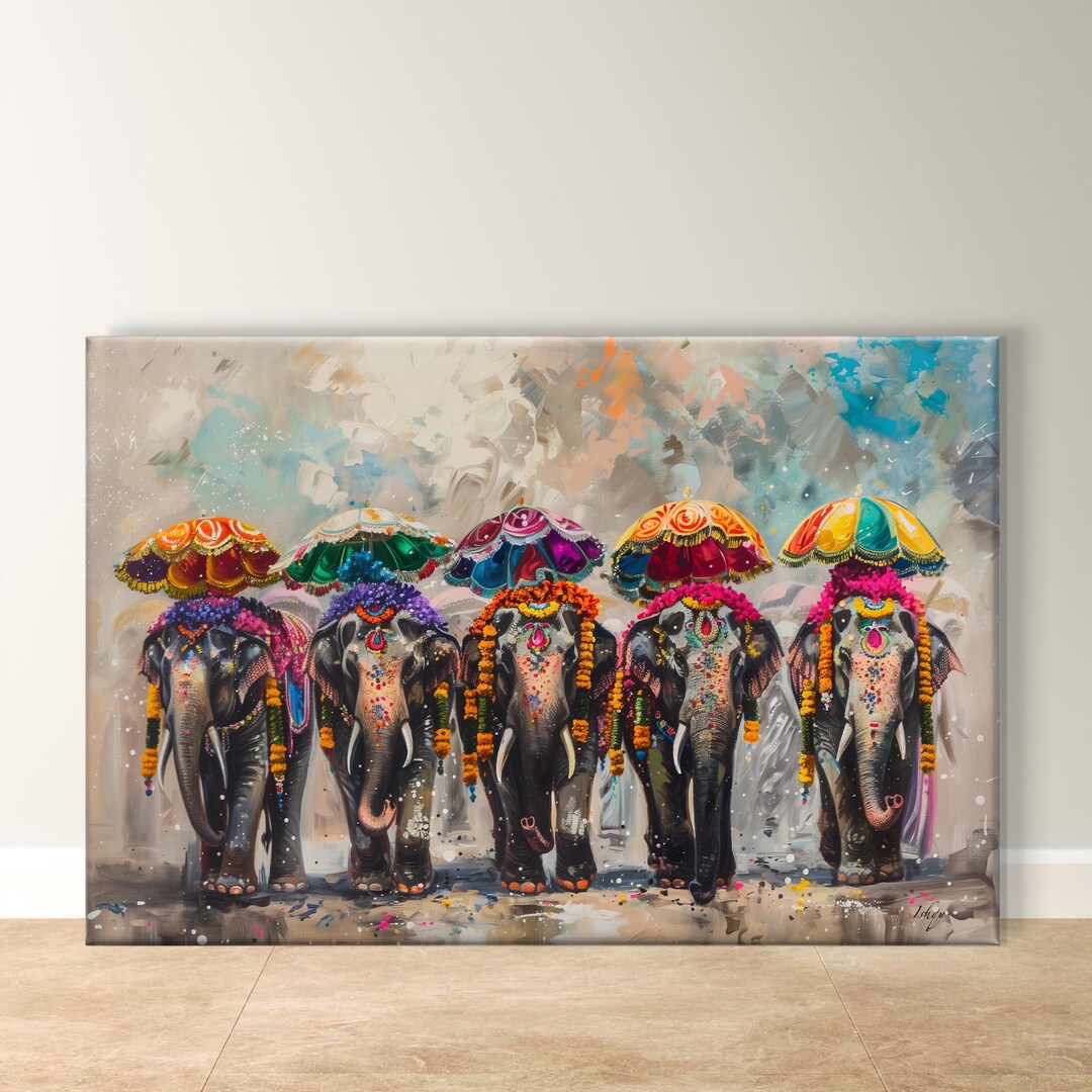 Indian Elephant Wall Art - Vibrant Festival Parade, Kerala-inspired ...