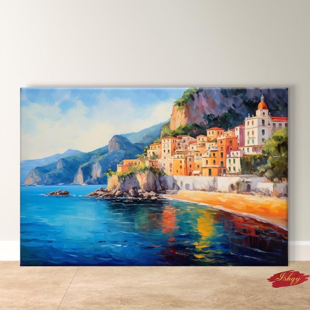 Amalfi Coast Wall Art - Vibrant Italian Seaside Painting Print ...