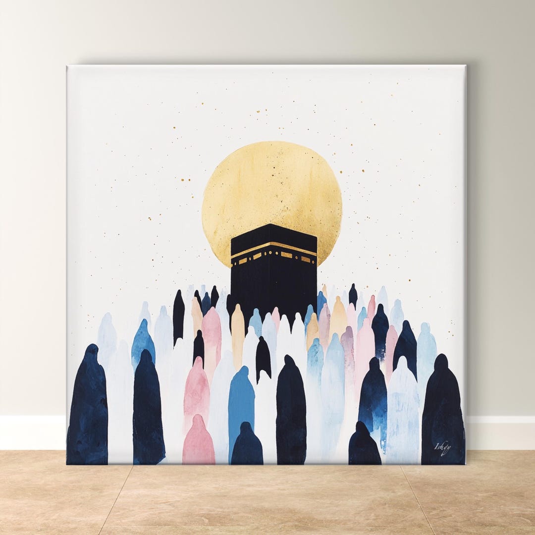 Hajj Pilgrimage Art - Sacred Kaaba Painting With Devotees, Spiritual ...