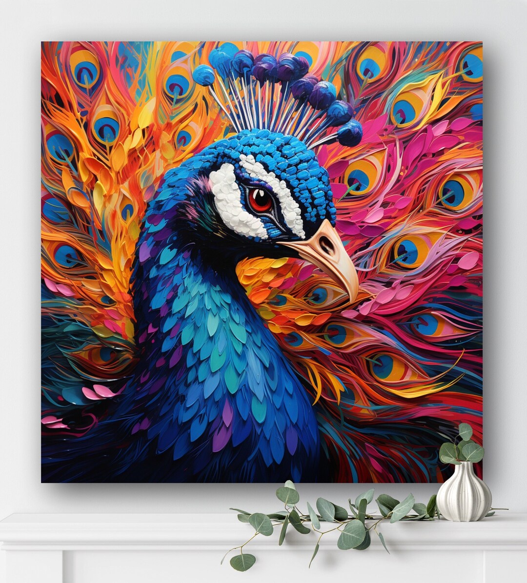 Colorful Peacock Painting Acrylic Art Peacock Feathers - Etsy