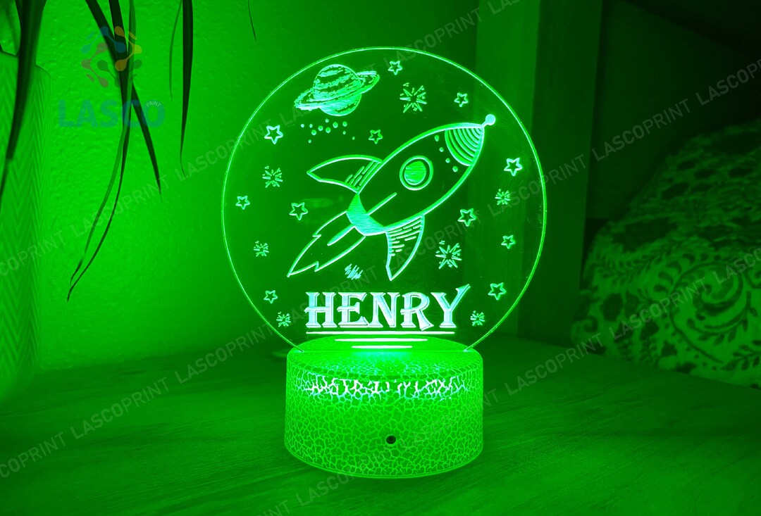 Kids Personalized Acrylic Night Light Rocketship in Space | Perfect ...