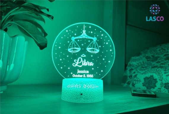 Libra Zodiac Sign Personalized Acrylic Night Light Perfect - Etsy