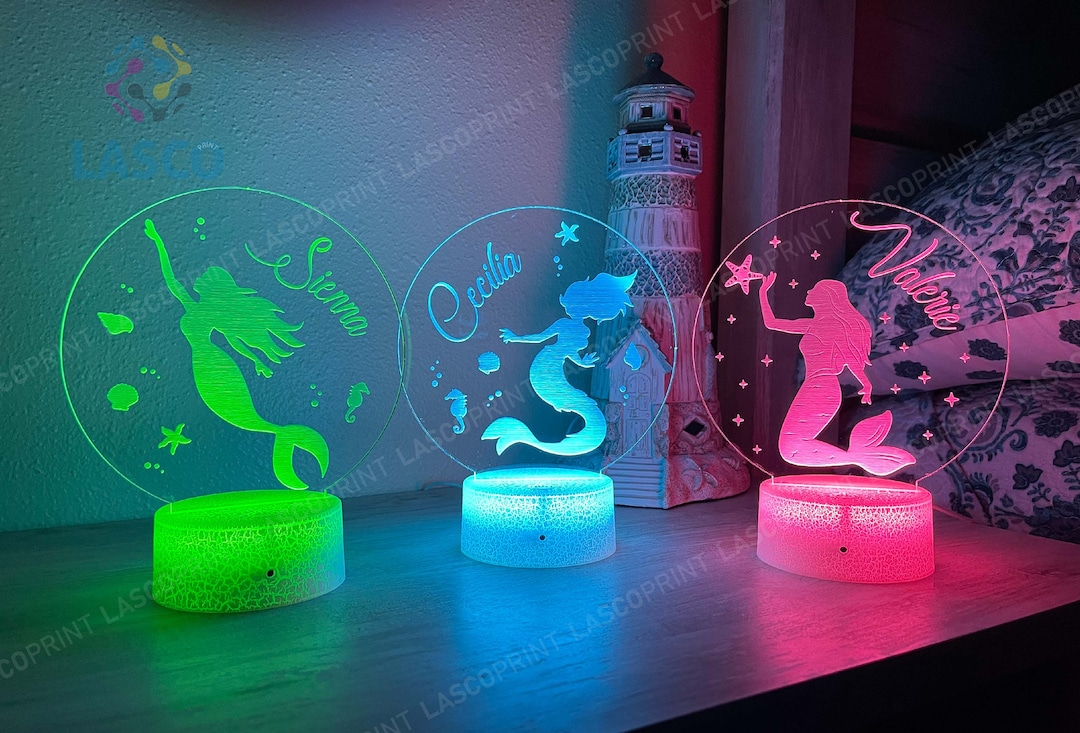 Mermaid Kids Personalized Acrylic Night Light | Perfect Birthday Gift ...