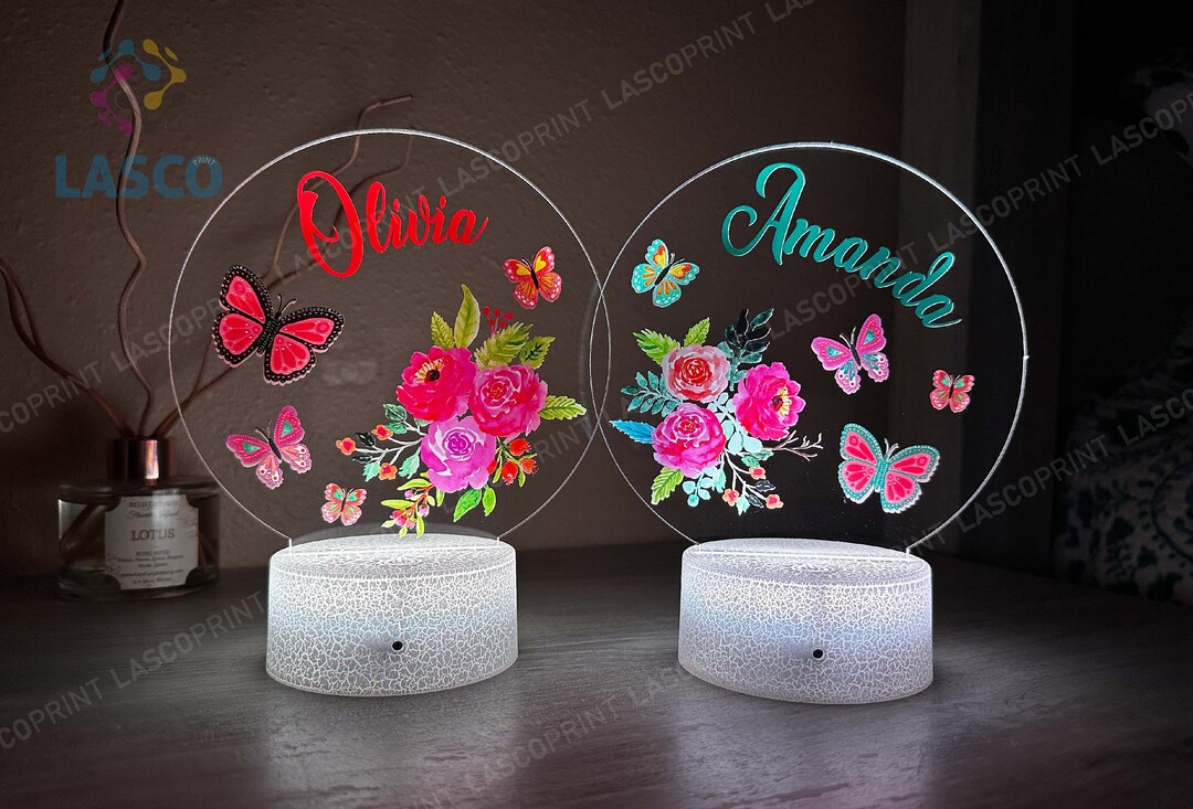 Kids Custom Colorful Acrylic Night Light Flowers-butterflies |perfect ...
