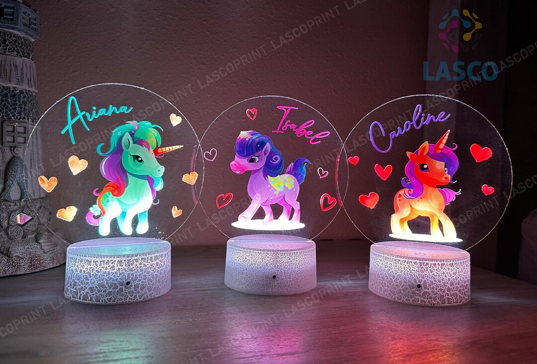 Kids Custom Colorful Acrylic Night Light Unicorns for Kids | Birthday ...