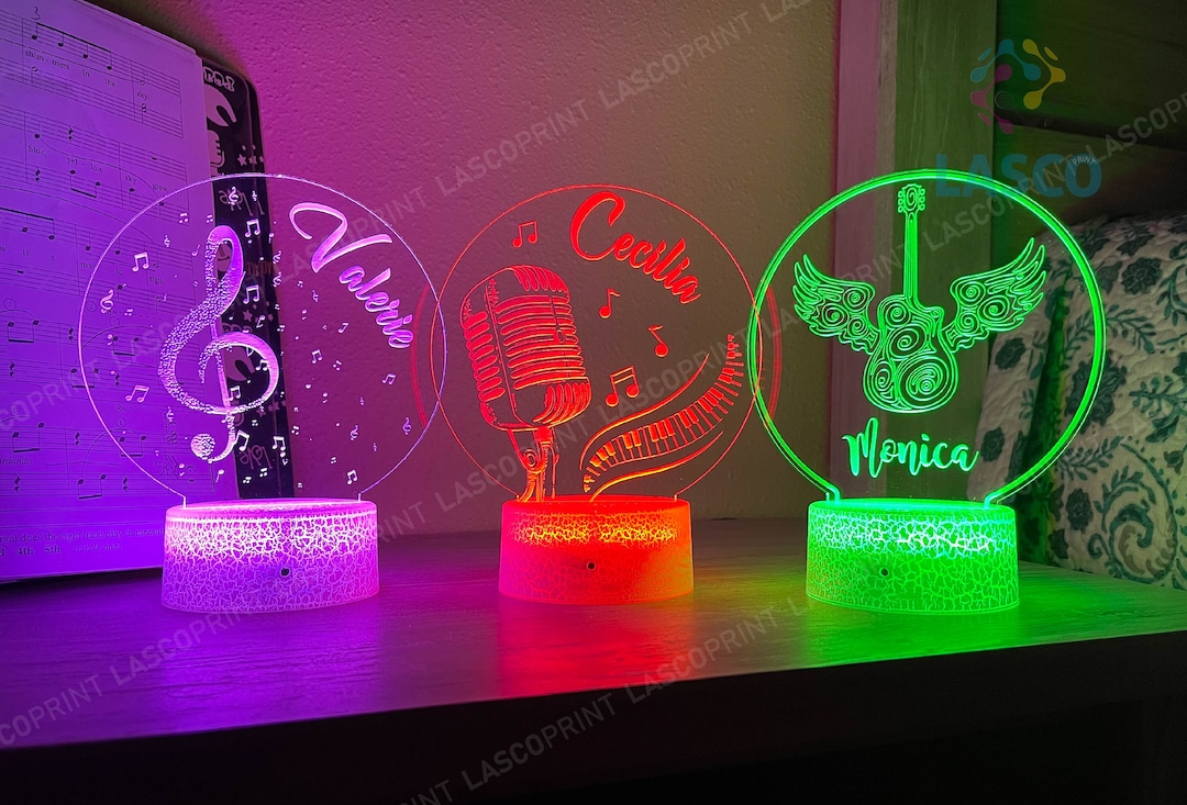 Personalized Acrylic Night Light Laser Engraved Music Themed | Perfect ...