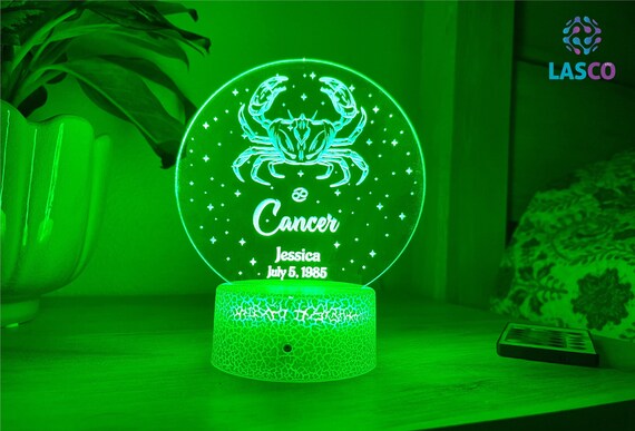 Cancer Zodiac Sign Personalized Acrylic Night Light Perfect - Etsy