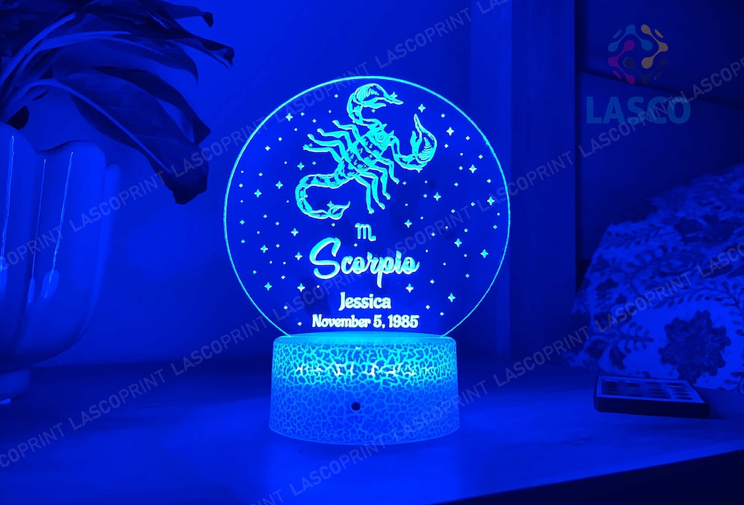 Scorpio Zodiac Sign Personalized Acrylic Night Light Birthday Gift for ...