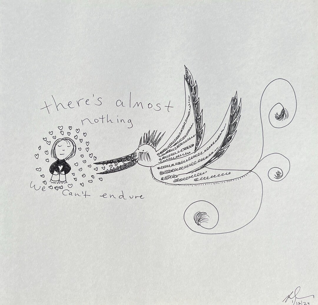 Original Signed by Artist Ink Drawing on Paper - 9" (h) X 9 1/4" (w ...