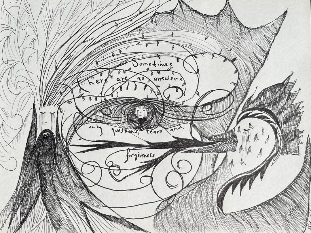 Original Signed by Artist Ink Drawing on Paper - 9" (h) X 12" (w ...