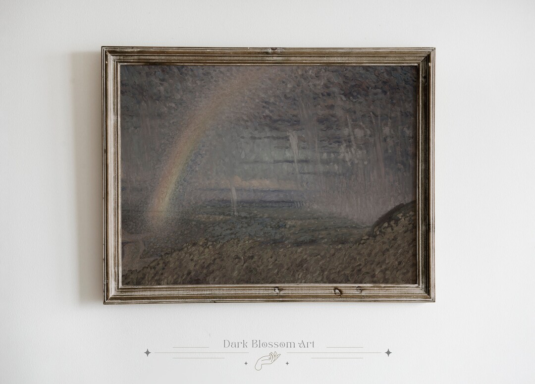 Stormy Rainbow Landscape, Antique Landscape, Cottagecore Art, Antique ...