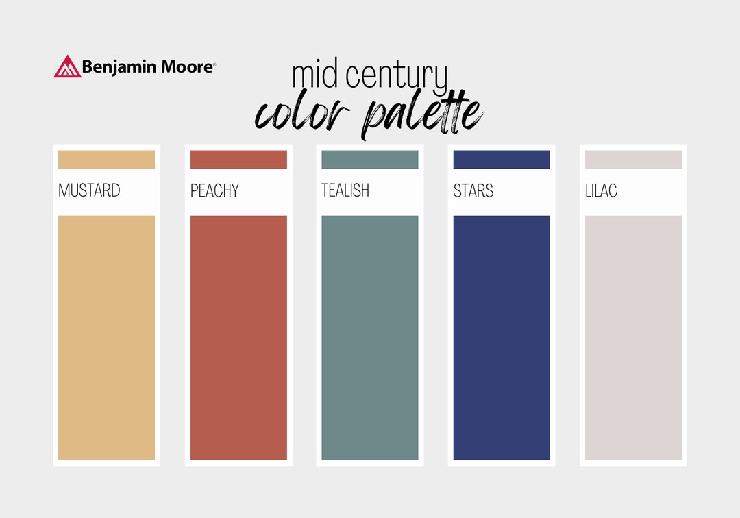 Mid Century Paint Color Palette, Benjamin Moore, Neutral Interior Paint ...