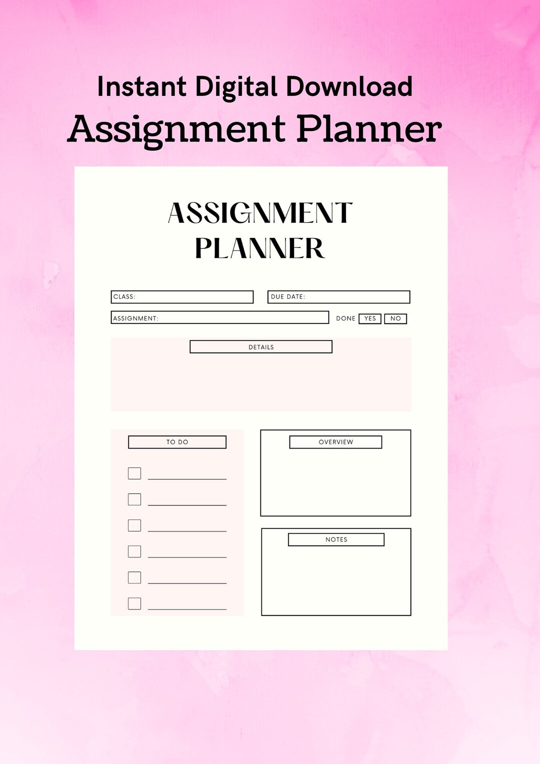 Assignment Tracker Assignment Printable List Homework - Etsy
