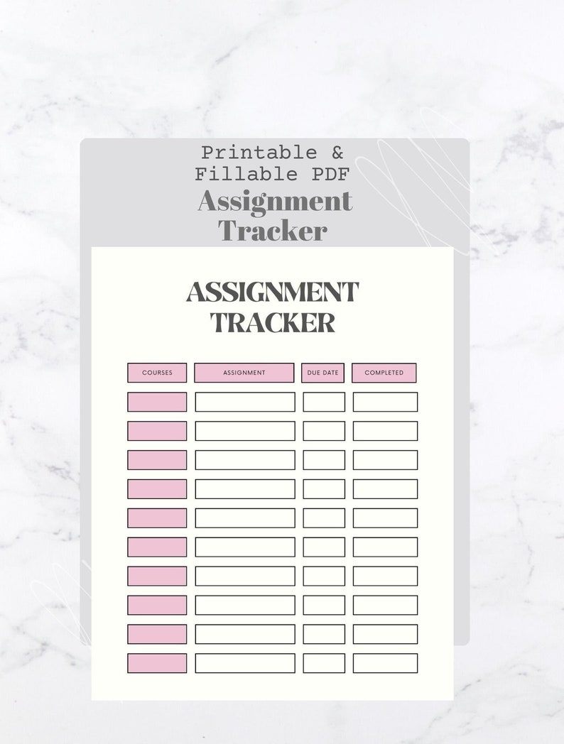 Assignment Tracker, Printable Assignment List, Homework Assignment ...