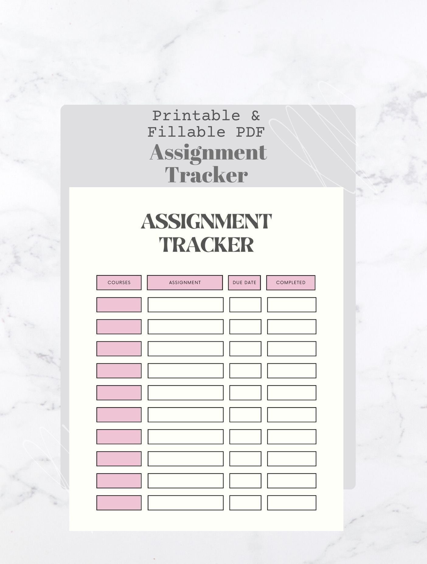 Assignment Tracker, Printable Assignment List, Homework Assignment ...