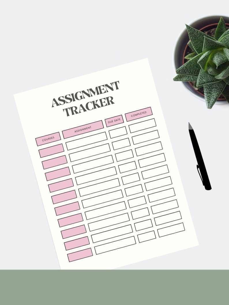Assignment Tracker, Printable Assignment List, Homework Assignment ...