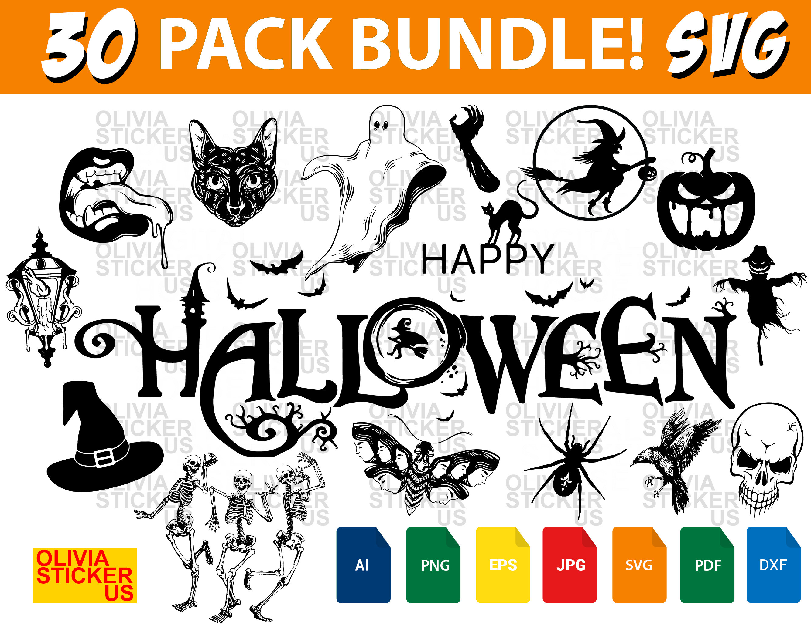 30 Halloween SVG Bundle, Fall Svg, Autumn Svg, Ghost, Pumpkin, Cut File ...