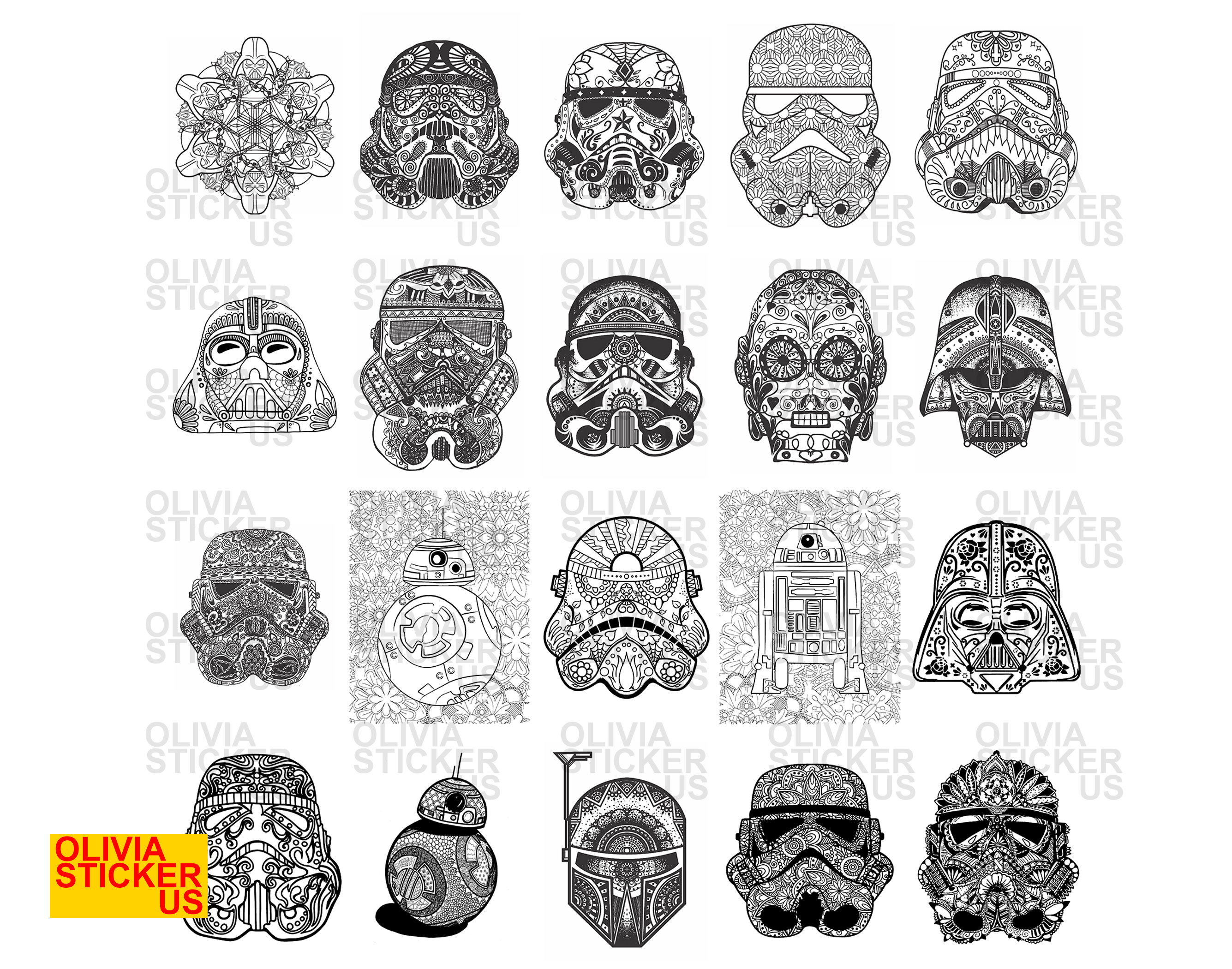 Star Wars Mandala Helmet Printable Coloring Page. 20 Coloring Pages for ...