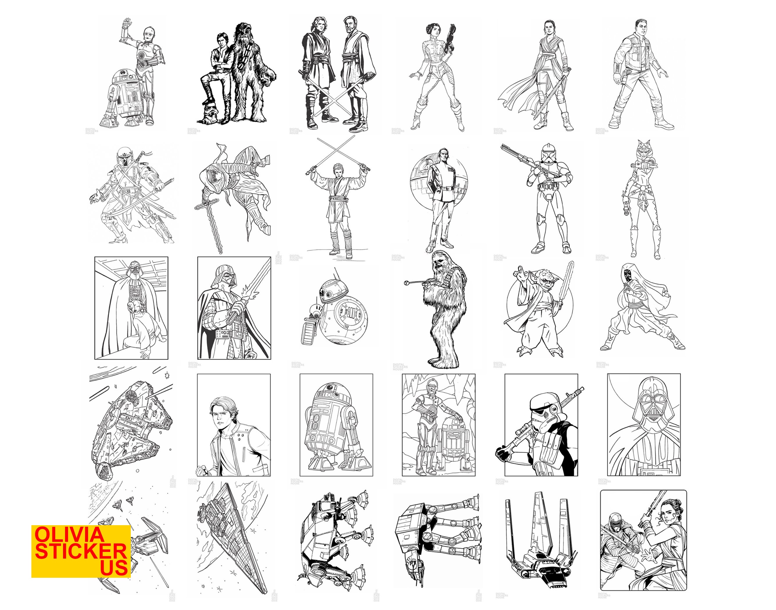 30 Star Wars Printable Coloring Page. 30 Coloring Pages Package 1. PDF ...