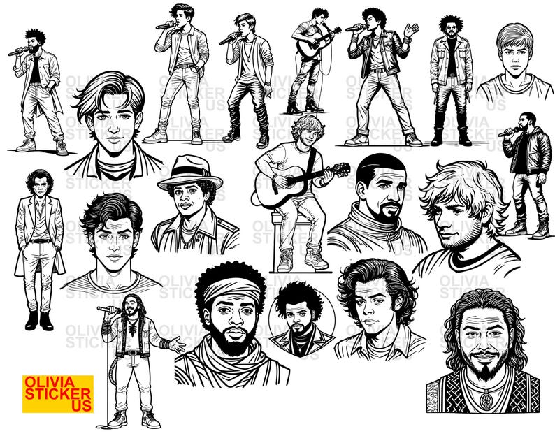 20 Coloring Pages of POP Male Singer Stars, Coloring Pages Bundle ...