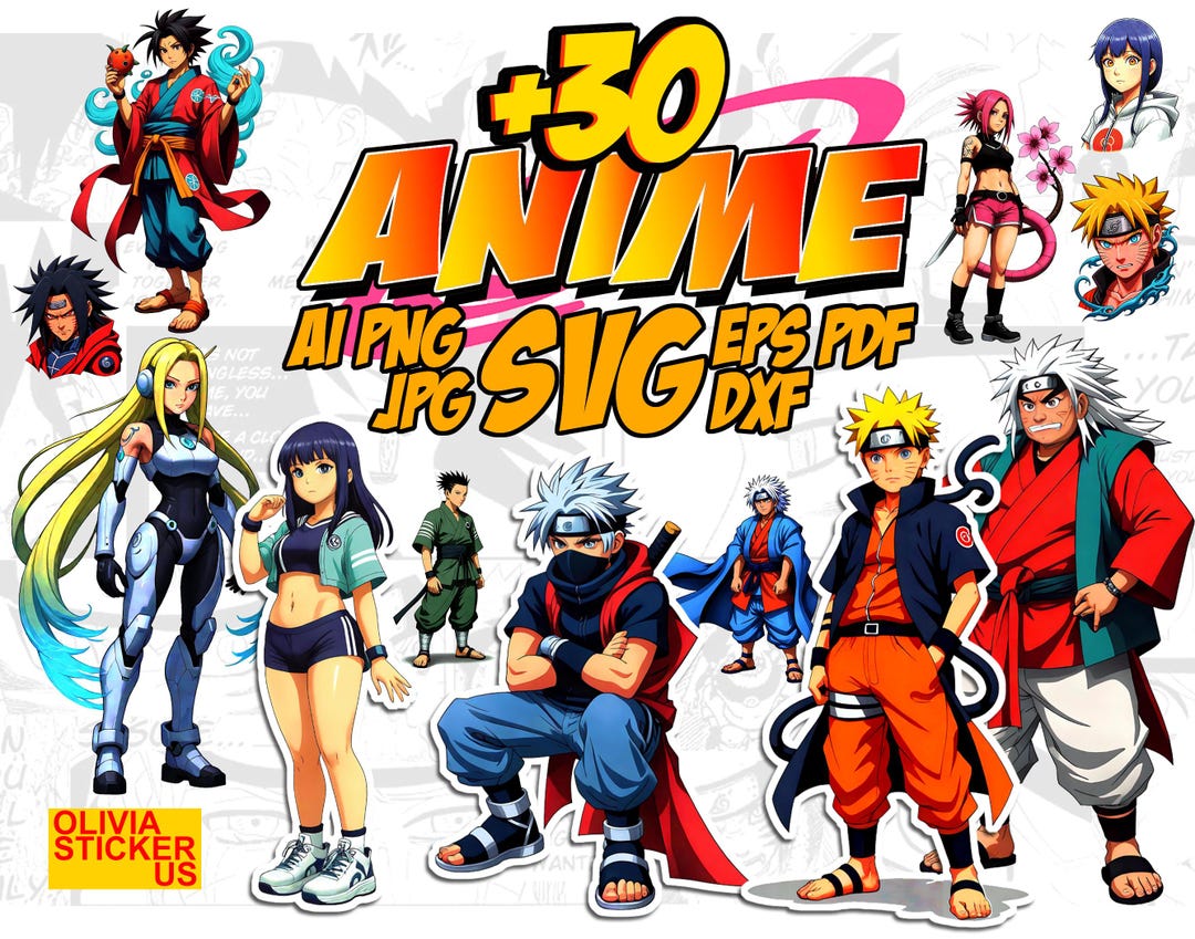 30 Unique Anime SVG Bundle | Characters, Text Designs for Stickers, T ...