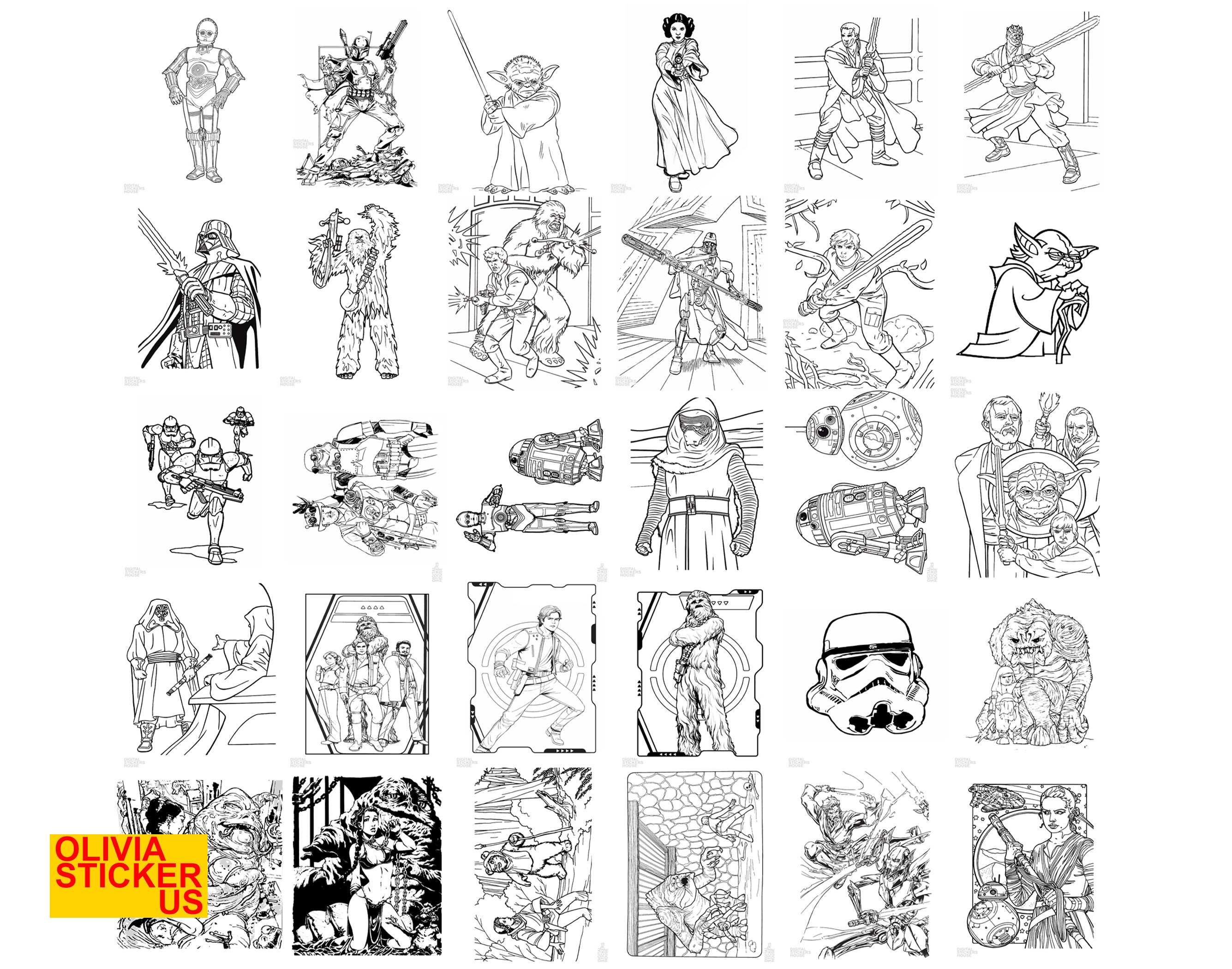 30 Star Wars Printable Coloring Page. 30 Coloring Pages Package 2. PDF ...