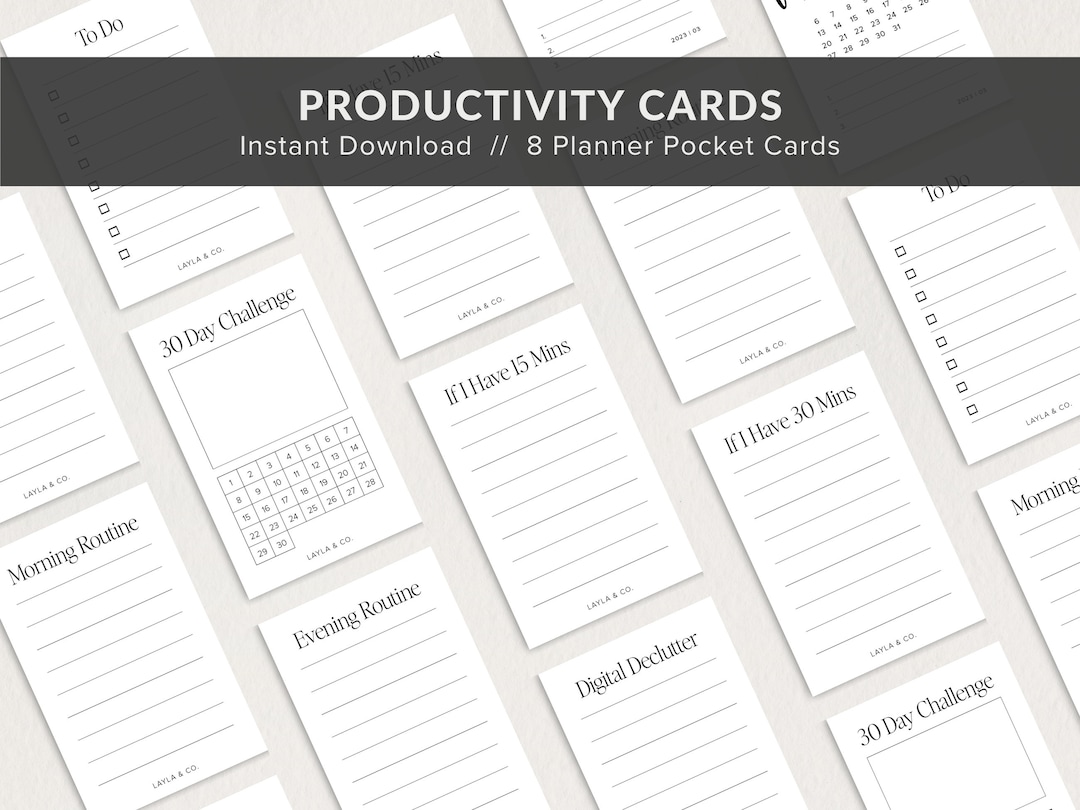 Printable Productivity Planner Cards, Planner Pocket Cards, Printable ...