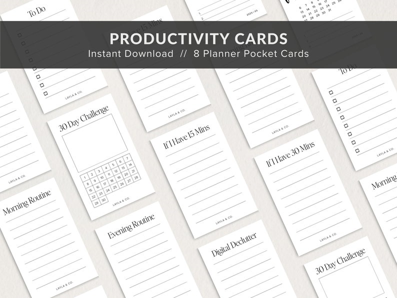 Printable Productivity Planner Cards, Planner Pocket Cards, Printable ...