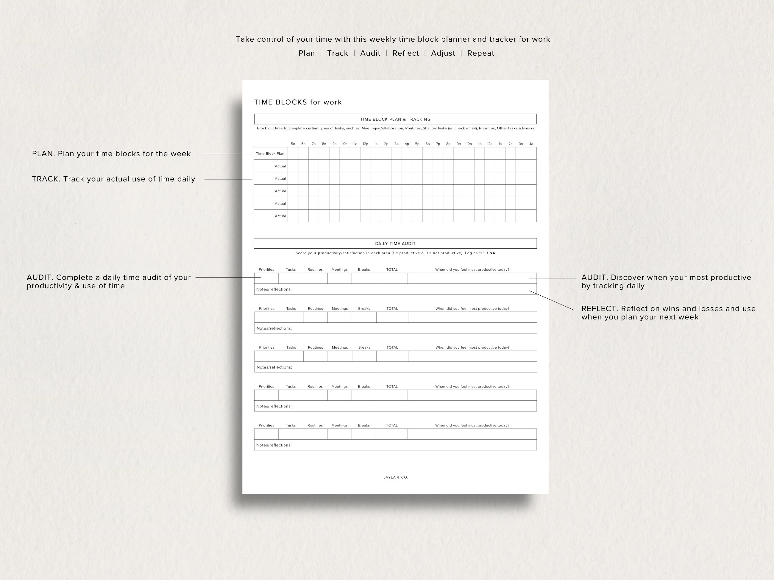 Minimalist Digital Work Planner Time Blocking | Digital Planner iPad ...